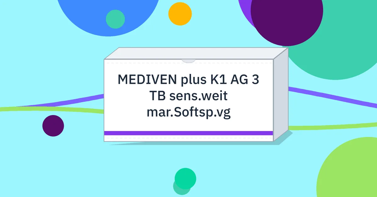 Symbolbild: Packung mit der Aufschrift MEDIVEN plus K1 AG 3 TB sens.weit mar.Softsp.vg (PZN 15064773) – Verfügbarkeit und Bezug in Apotheken in Frankfurt am Main