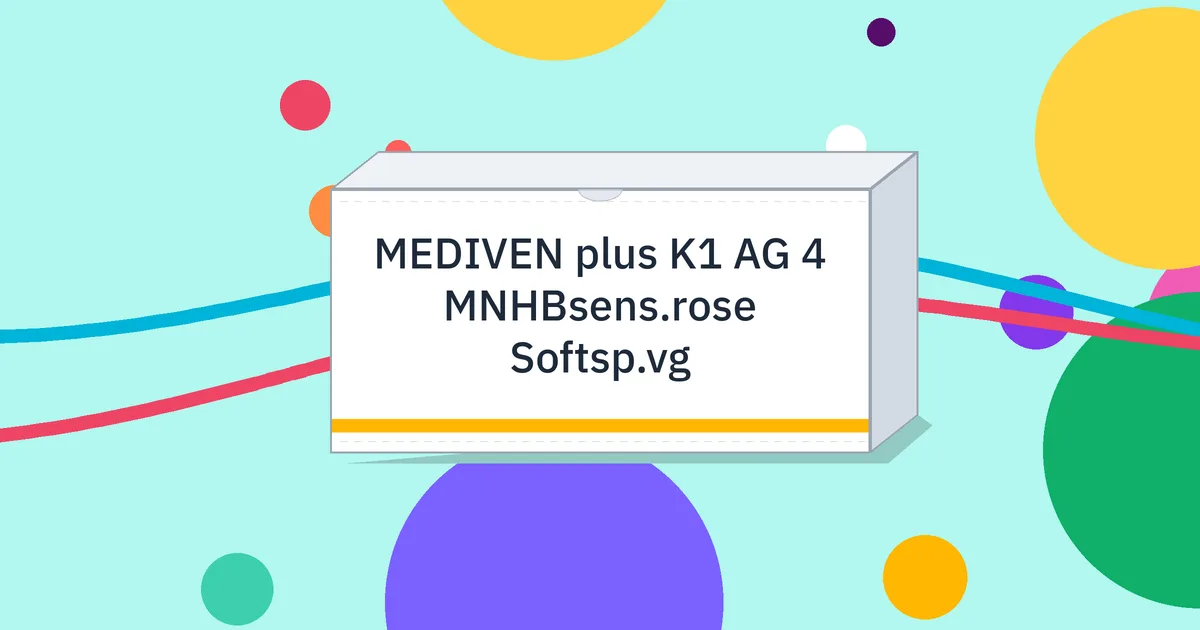 Symbolbild: Packung mit der Aufschrift MEDIVEN plus K1 AG 4 MNHBsens.rose Softsp.vg (PZN 15917365) – Verfügbarkeit und Bezug in Apotheken in Frankfurt am Main