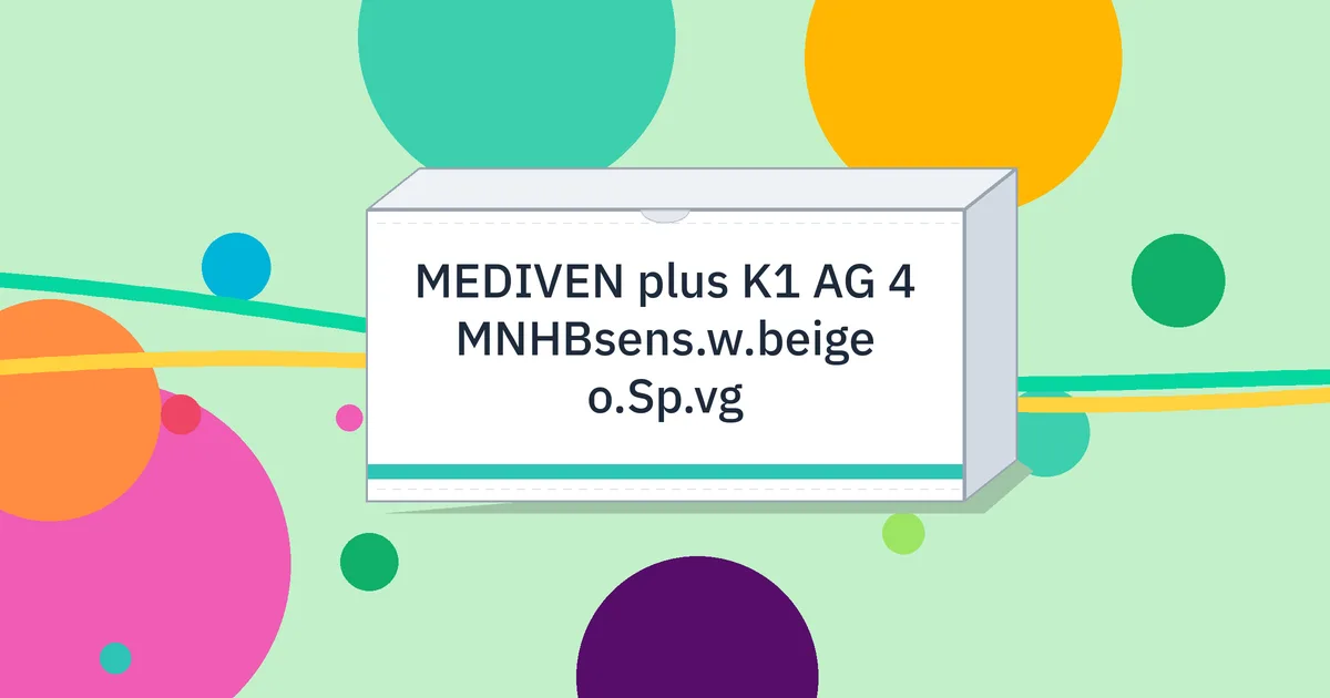 Symbolbild: Packung mit der Aufschrift MEDIVEN plus K1 AG 4 MNHBsens.w.beige o.Sp.vg (PZN 16072705) – Verfügbarkeit und Bezug in Apotheken in Frankfurt am Main