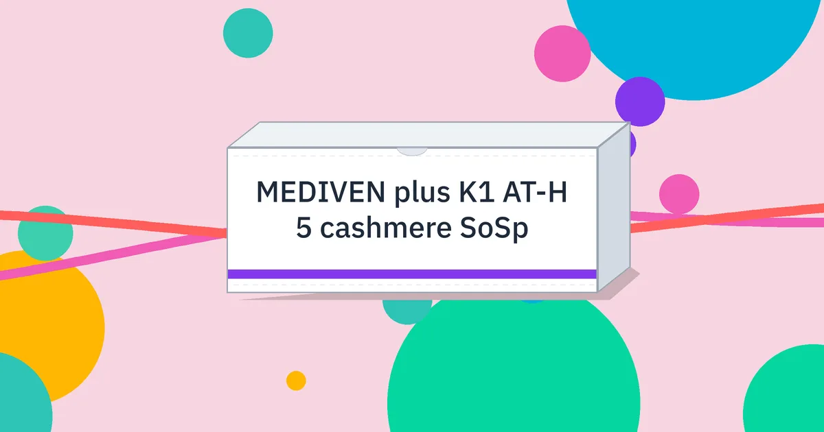 Symbolbild: Packung mit der Aufschrift MEDIVEN plus K1 AT-H 5 cashmere SoSp (PZN 15035731) – Verfügbarkeit und Bezug in Apotheken in Frankfurt am Main