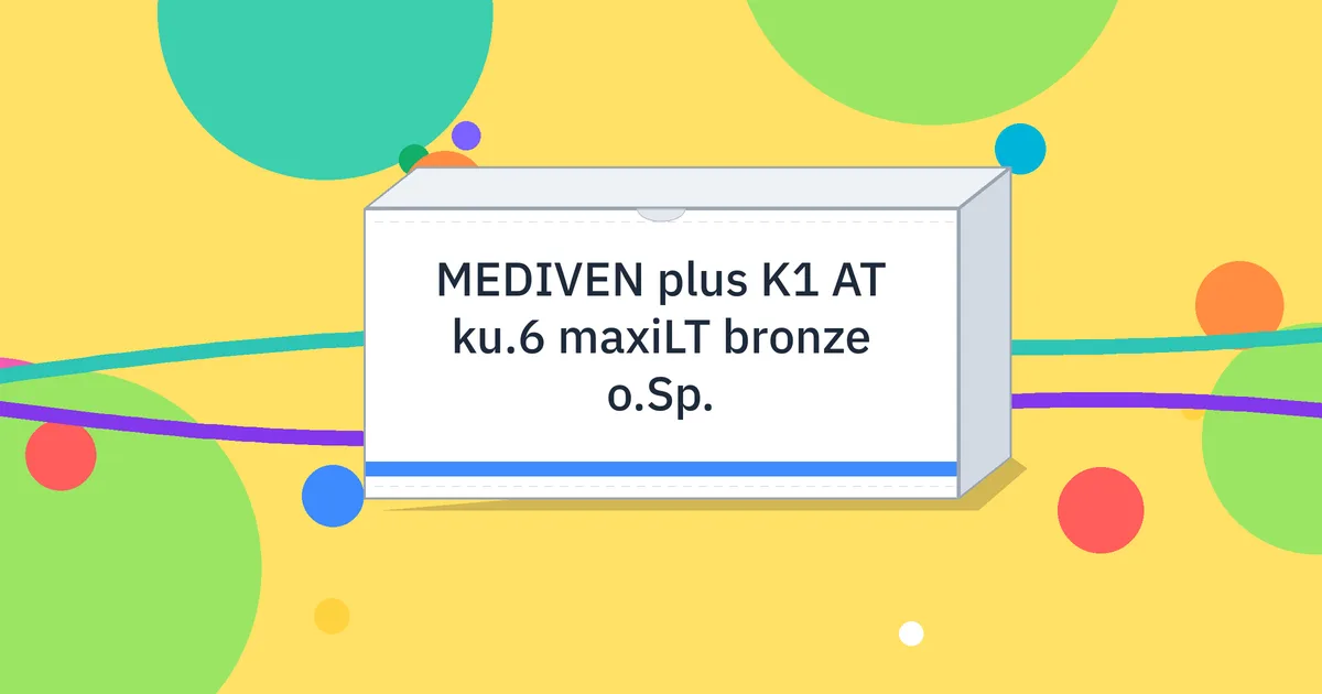 Symbolbild: Packung mit der Aufschrift MEDIVEN plus K1 AT ku.6 maxiLT bronze o.Sp. (PZN 15069718) – Verfügbarkeit und Bezug in Apotheken in Frankfurt am Main