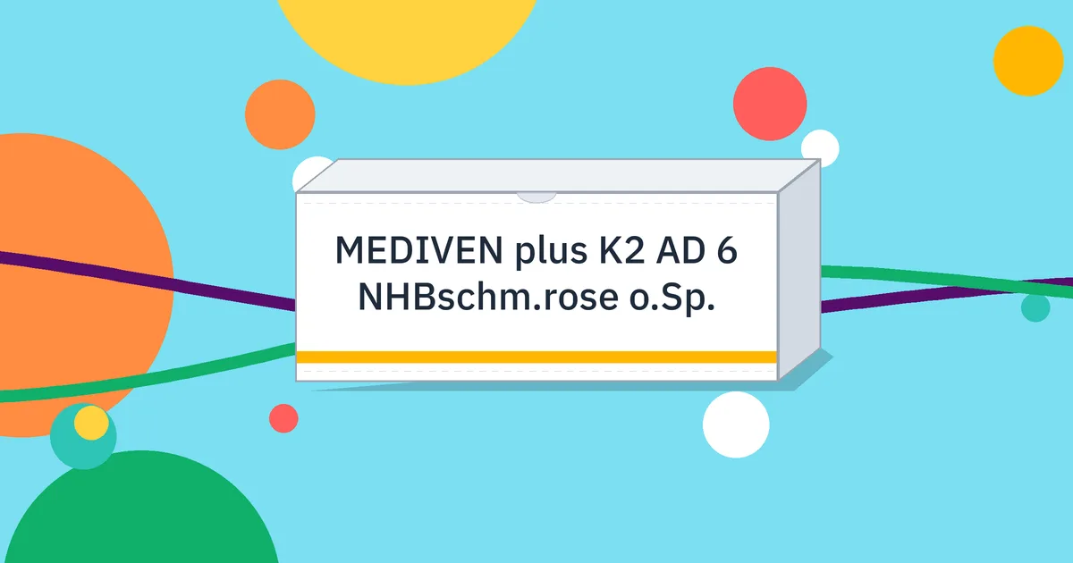 Symbolbild: Packung mit der Aufschrift MEDIVEN plus K2 AD 6 NHBschm.rose o.Sp. (PZN 15938284) – Verfügbarkeit und Bezug in Apotheken in Frankfurt am Main