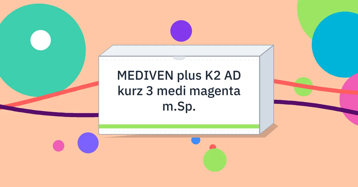 Symbolbild: Packung mit der Aufschrift MEDIVEN plus K2 AD kurz 3 medi magenta m.Sp. (PZN 15097270) – Verfügbarkeit und Bezug in Apotheken in Frankfurt am Main