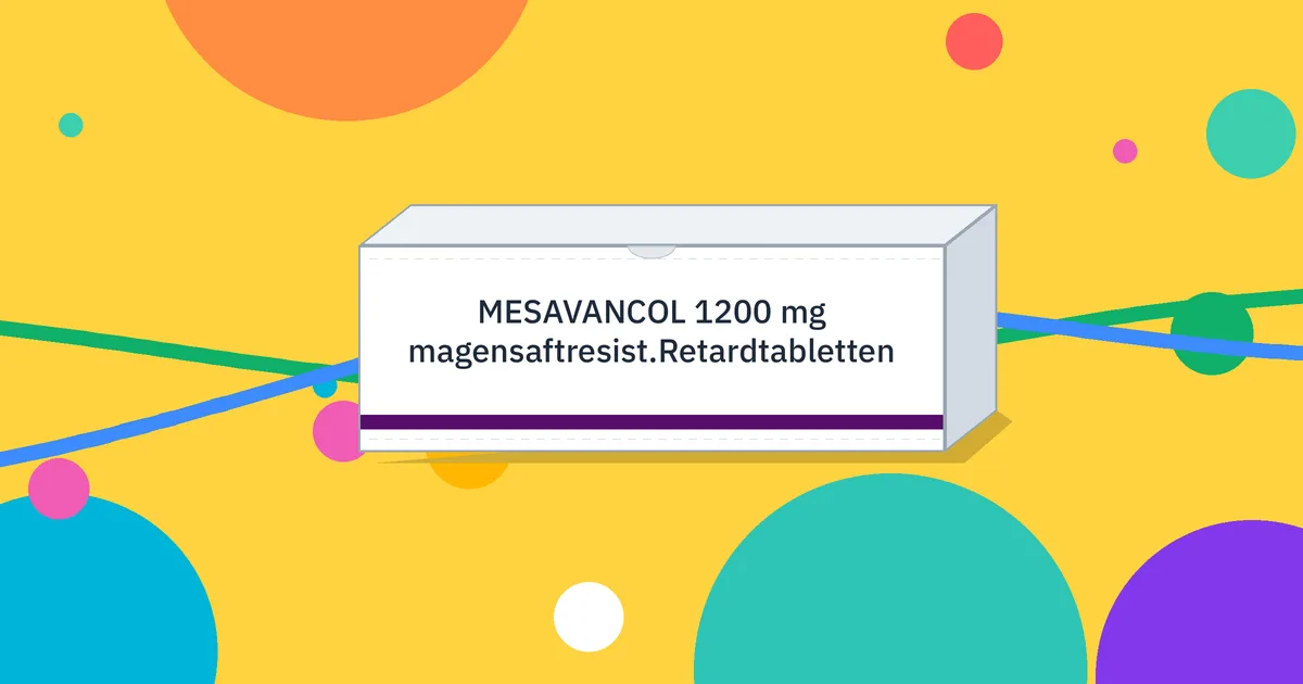 Symbolbild: Packung mit der Aufschrift MESAVANCOL 1200 mg magensaftresist.Retardtabletten (PZN 19691828) – Verfügbarkeit und Bezug in Apotheken in Frankfurt am Main