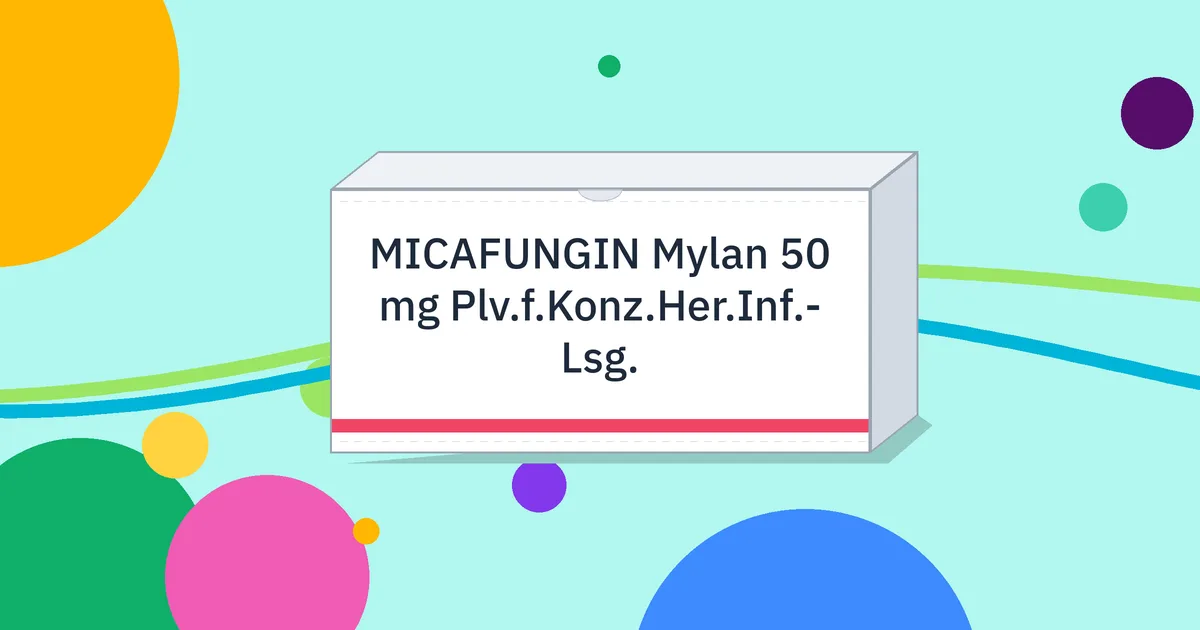 Symbolbild: Packung mit der Aufschrift MICAFUNGIN Mylan 50 mg Plv.f.Konz.Her.Inf.-Lsg. (PZN 16753813) – Verfügbarkeit und Bezug in Apotheken in Frankfurt am Main