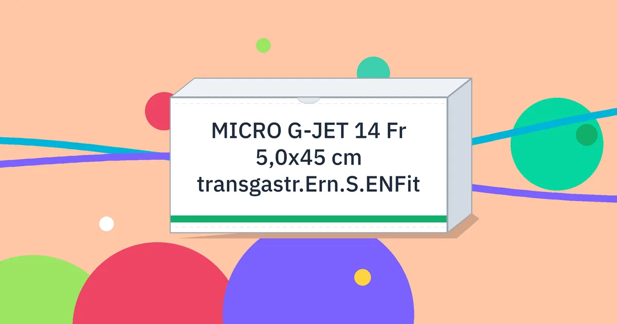 Symbolbild: Packung mit der Aufschrift MICRO G-JET 14 Fr 5,0x45 cm transgastr.Ern.S.ENFit (PZN 17818911) – Verfügbarkeit und Bezug in Apotheken in Frankfurt am Main