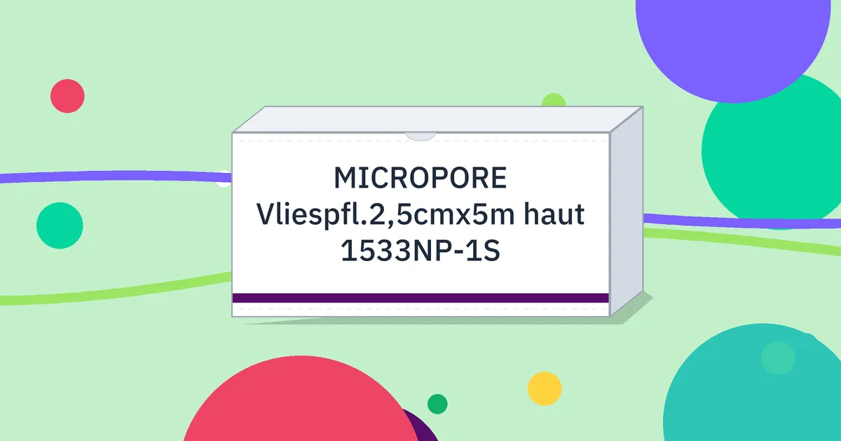 Symbolbild: Packung mit der Aufschrift MICROPORE Vliespfl.2,5cmx5m haut 1533NP-1S (PZN 19814828) – Verfügbarkeit und Bezug in Apotheken in Frankfurt am Main