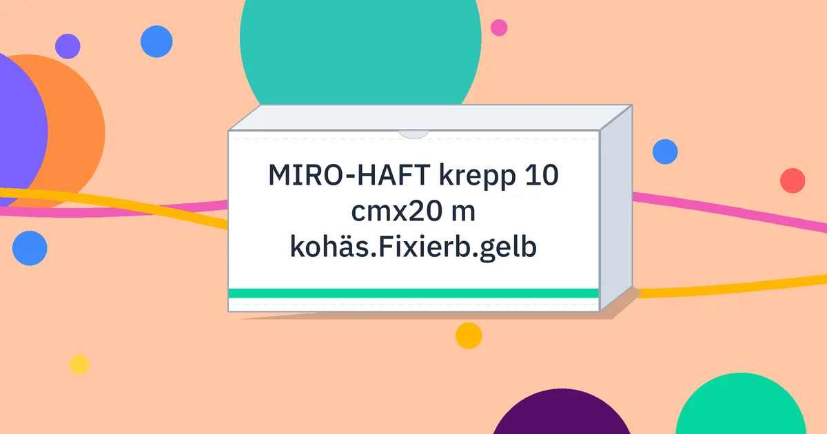 Symbolbild: Packung mit der Aufschrift MIRO-HAFT krepp 10 cmx20 m kohäs.Fixierb.gelb (PZN 01212649) – Verfügbarkeit und Bezug in Apotheken in Frankfurt am Main