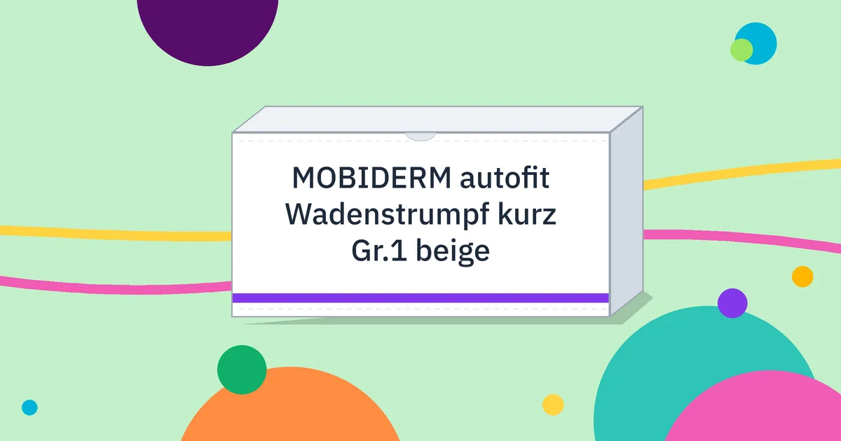 Symbolbild: Packung mit der Aufschrift MOBIDERM autofit Wadenstrumpf kurz Gr.1 beige (PZN 13969895) – Verfügbarkeit und Bezug in Apotheken in Frankfurt am Main