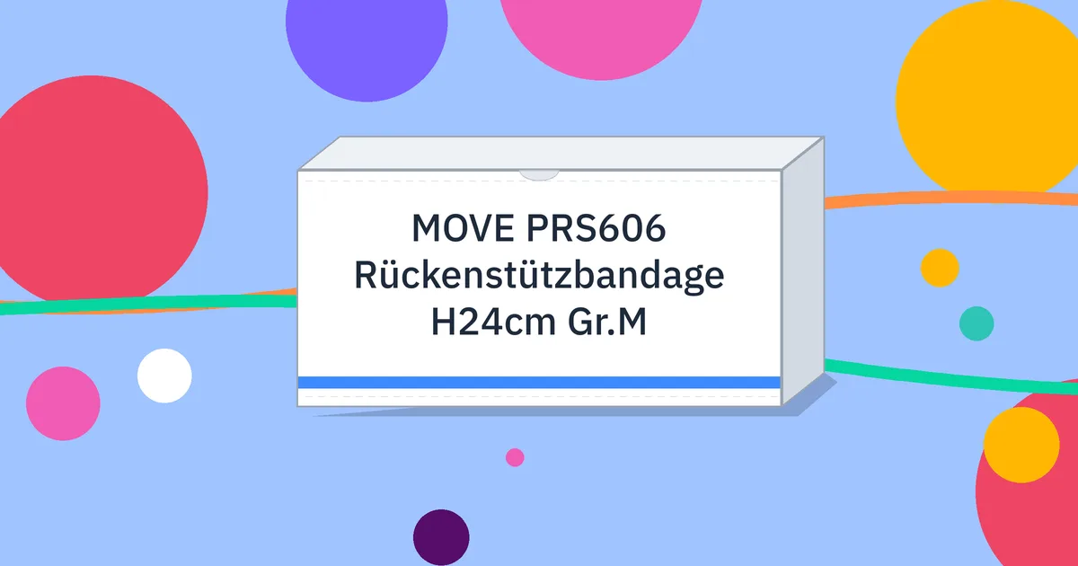 Symbolbild: Packung mit der Aufschrift MOVE PRS606 Rückenstützbandage H24cm Gr.M (PZN 19133353) – Verfügbarkeit und Bezug in Apotheken in Frankfurt am Main