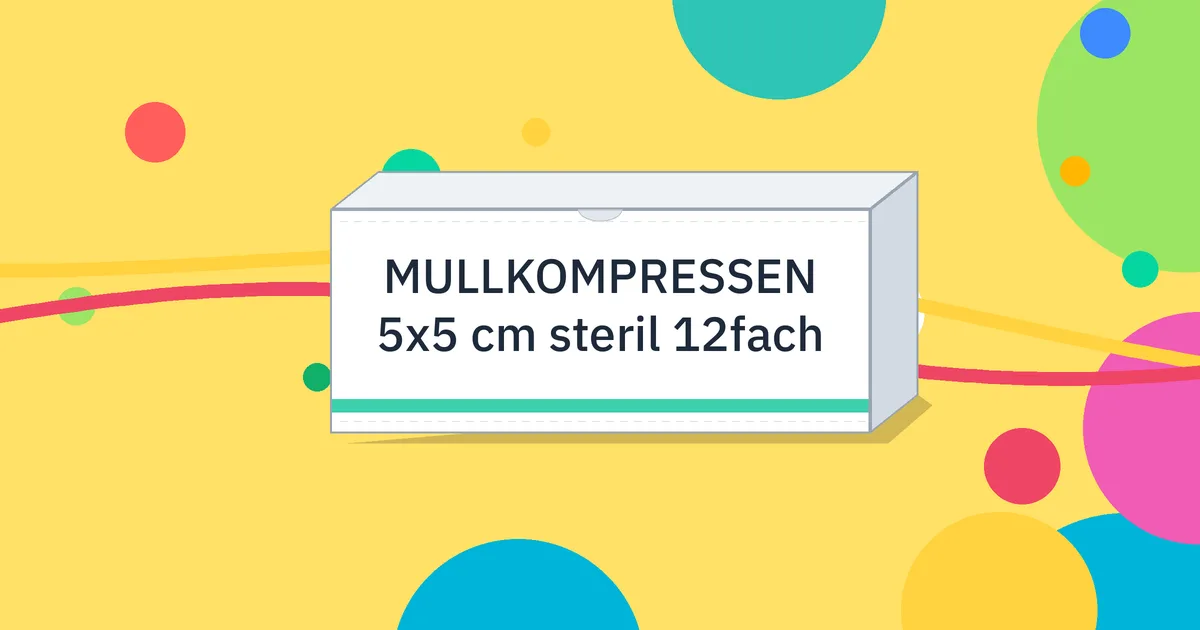 Symbolbild: Packung mit der Aufschrift MULLKOMPRESSEN 5x5 cm steril 12fach (PZN 07385865) – Verfügbarkeit und Bezug in Apotheken in Frankfurt am Main