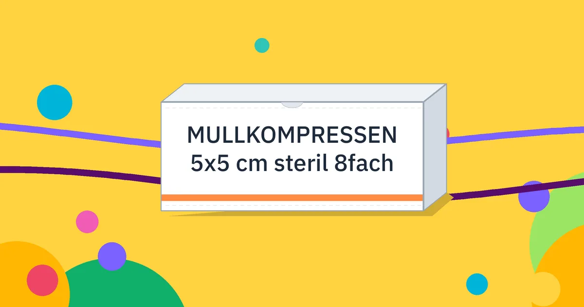 Symbolbild: Packung mit der Aufschrift MULLKOMPRESSEN 5x5 cm steril 8fach (PZN 03856121) – Verfügbarkeit und Bezug in Apotheken in Frankfurt am Main