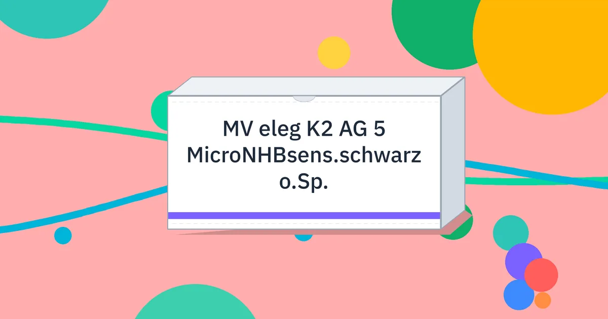 Symbolbild: Packung mit der Aufschrift MV eleg K2 AG 5 MicroNHBsens.schwarz o.Sp. (PZN 16068460) – Verfügbarkeit und Bezug in Apotheken in Frankfurt am Main