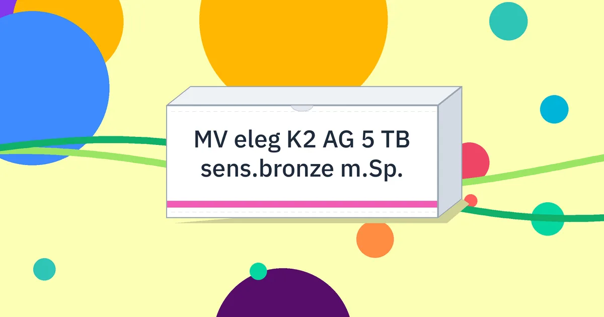 Symbolbild: Packung mit der Aufschrift MV eleg K2 AG 5 TB sens.bronze m.Sp. (PZN 14718882) – Verfügbarkeit und Bezug in Apotheken in Frankfurt am Main
