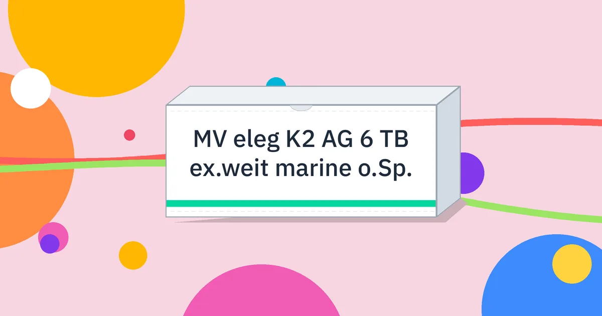 Symbolbild: Packung mit der Aufschrift MV eleg K2 AG 6 TB ex.weit marine o.Sp. (PZN 14611960) – Verfügbarkeit und Bezug in Apotheken in Frankfurt am Main