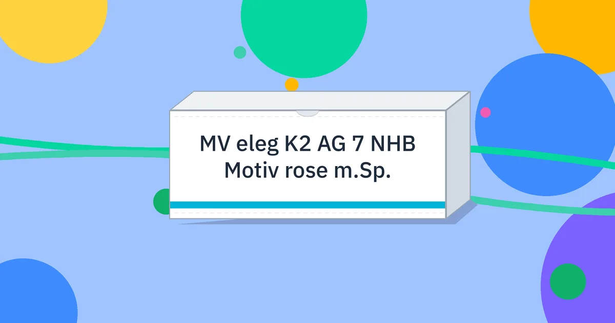Symbolbild: Packung mit der Aufschrift MV eleg K2 AG 7 NHB Motiv rose m.Sp. (PZN 15721981) – Verfügbarkeit und Bezug in Apotheken in Frankfurt am Main