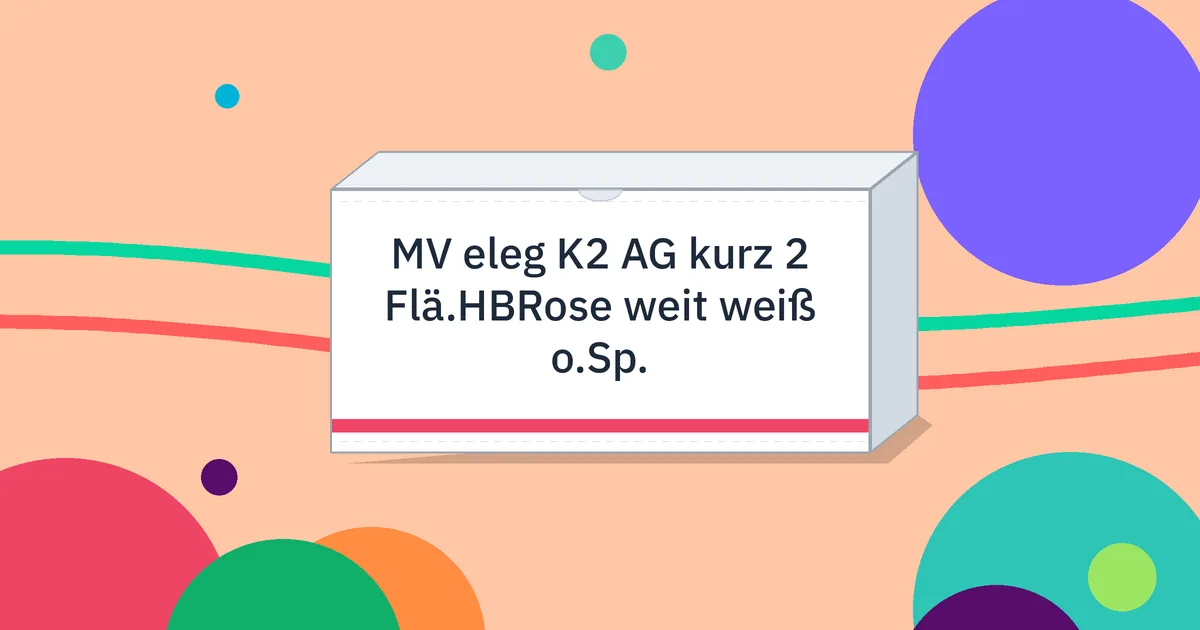 Symbolbild: Packung mit der Aufschrift MV eleg K2 AG kurz 2 Flä.HBRose weit weiß o.Sp. (PZN 15707188) – Verfügbarkeit und Bezug in Apotheken in Frankfurt am Main