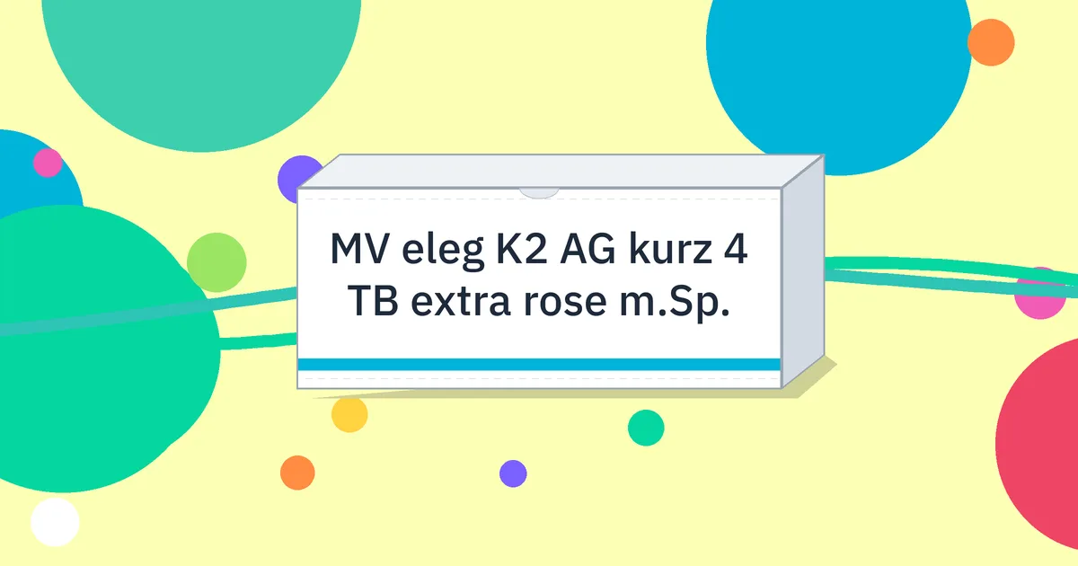Symbolbild: Packung mit der Aufschrift MV eleg K2 AG kurz 4 TB extra rose m.Sp. (PZN 14696933) – Verfügbarkeit und Bezug in Apotheken in Frankfurt am Main