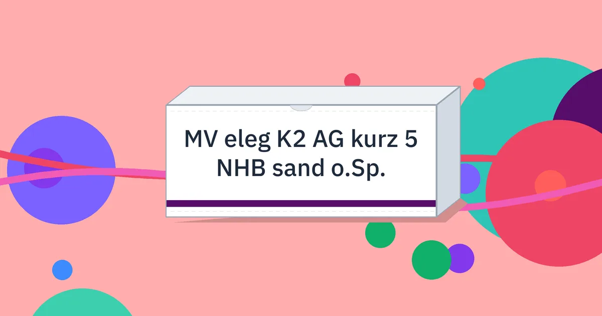 Symbolbild: Packung mit der Aufschrift MV eleg K2 AG kurz 5 NHB sand o.Sp. (PZN 18925520) – Verfügbarkeit und Bezug in Apotheken in Frankfurt am Main