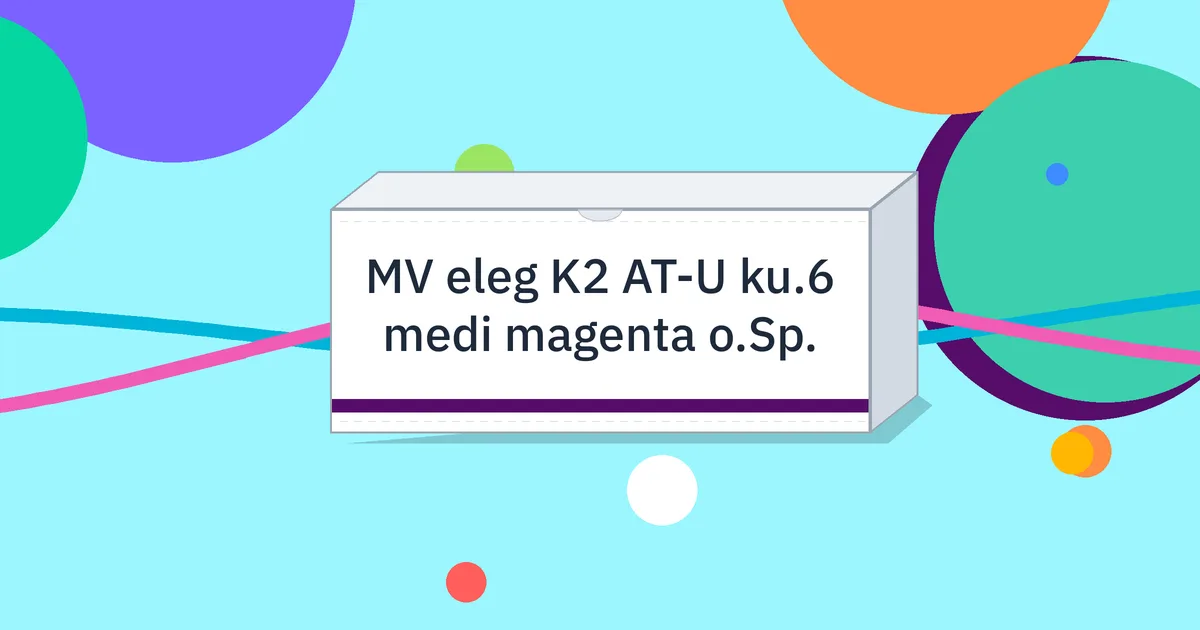 Symbolbild: Packung mit der Aufschrift MV eleg K2 AT-U ku.6 medi magenta o.Sp. (PZN 15291842) – Verfügbarkeit und Bezug in Apotheken in Frankfurt am Main