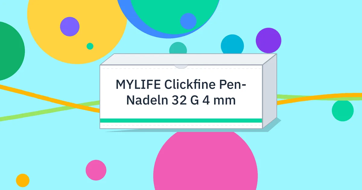Symbolbild: Packung mit der Aufschrift MYLIFE Clickfine Pen-Nadeln 32 G 4 mm (PZN 11522411) – Verfügbarkeit und Bezug in Apotheken in Frankfurt am Main