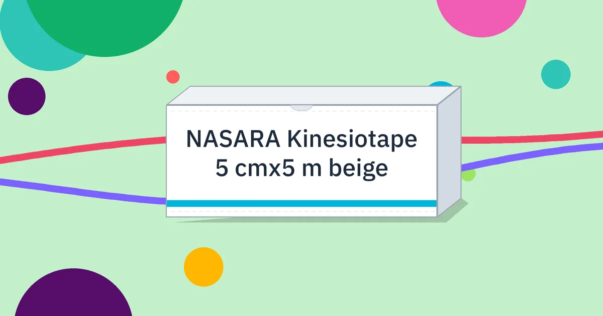 Symbolbild: Packung mit der Aufschrift NASARA Kinesiotape 5 cmx5 m beige (PZN 02648225) – Verfügbarkeit und Bezug in Apotheken in Frankfurt am Main