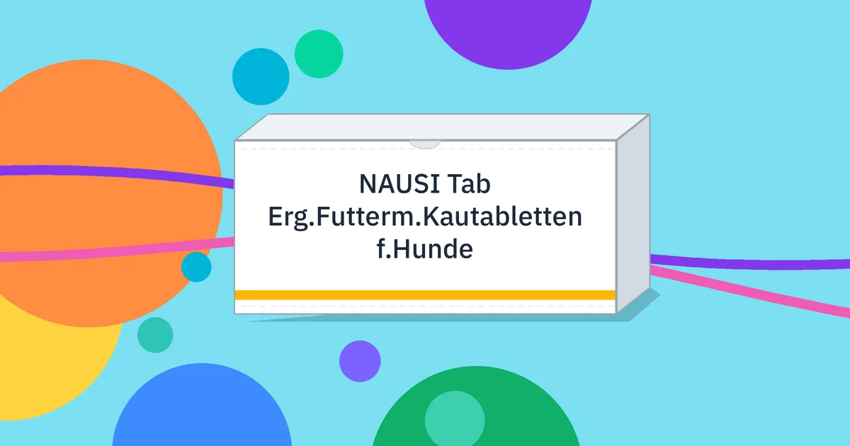 Symbolbild: Packung mit der Aufschrift NAUSI Tab Erg.Futterm.Kautabletten f.Hunde (PZN 13821448) – Verfügbarkeit und Bezug in Apotheken in Frankfurt am Main