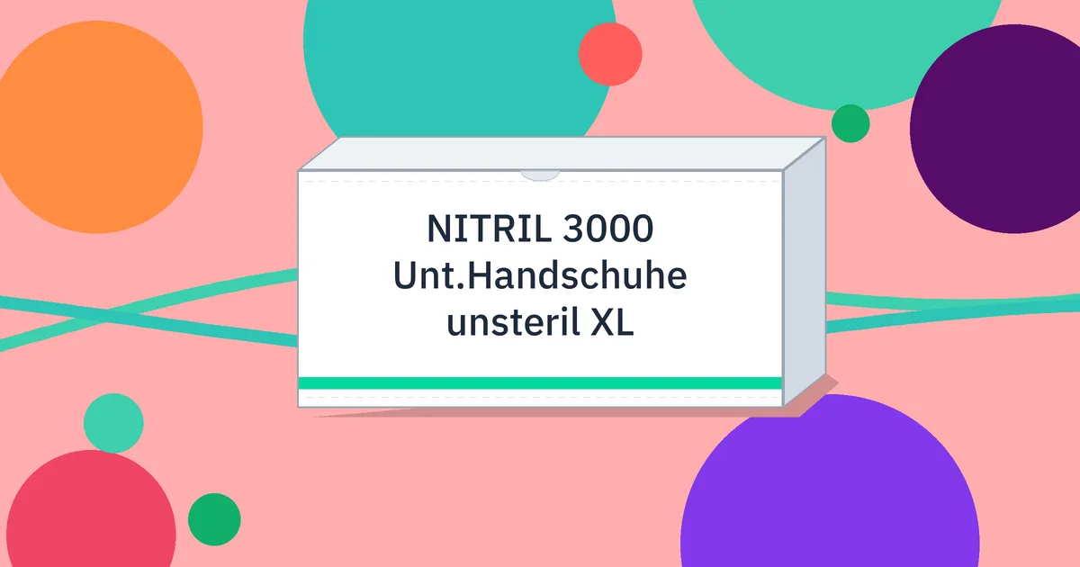 Symbolbild: Packung mit der Aufschrift NITRIL 3000 Unt.Handschuhe unsteril XL (PZN 06968381) – Verfügbarkeit und Bezug in Apotheken in Frankfurt am Main