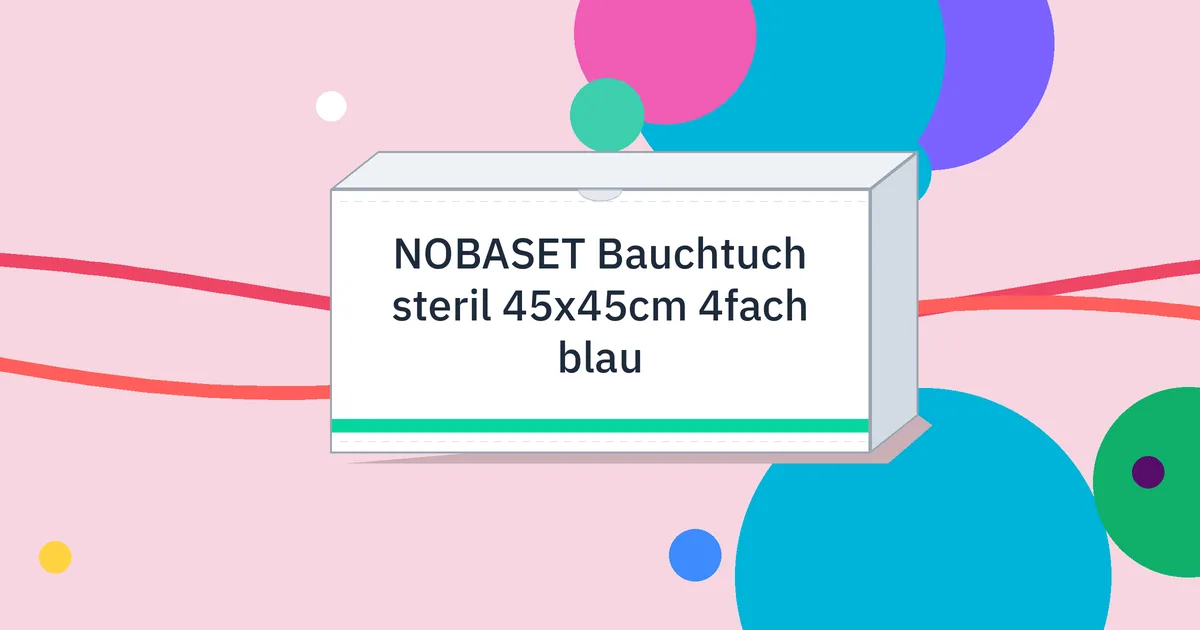 Symbolbild: Packung mit der Aufschrift NOBASET Bauchtuch steril 45x45cm 4fach blau (PZN 18366138) – Verfügbarkeit und Bezug in Apotheken in Frankfurt am Main