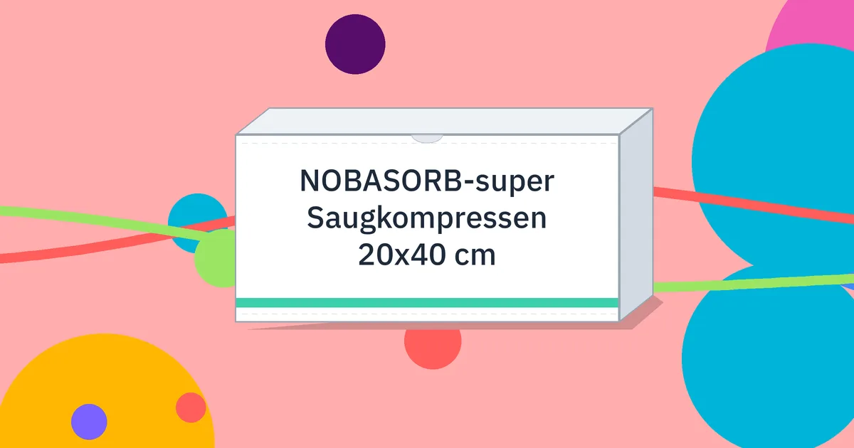 Symbolbild: Packung mit der Aufschrift NOBASORB-super Saugkompressen 20x40 cm (PZN 15298519) – Verfügbarkeit und Bezug in Apotheken in Frankfurt am Main