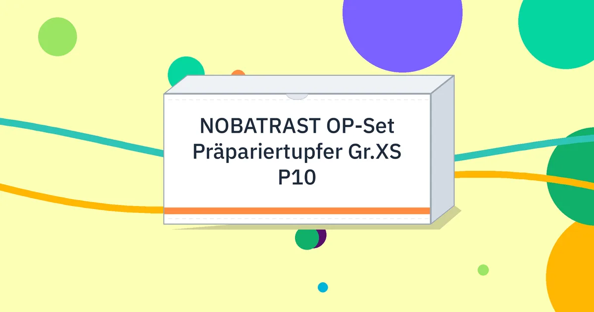Symbolbild: Packung mit der Aufschrift NOBATRAST OP-Set Präpariertupfer Gr.XS P10 (PZN 17248721) – Verfügbarkeit und Bezug in Apotheken in Frankfurt am Main
