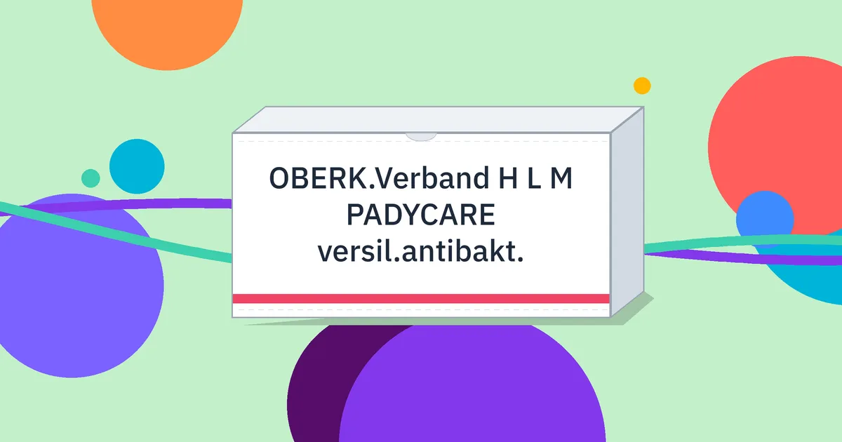 Symbolbild: Packung mit der Aufschrift OBERK.Verband H L M PADYCARE versil.antibakt. (PZN 10939221) – Verfügbarkeit und Bezug in Apotheken in Frankfurt am Main