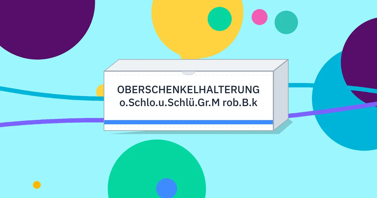 Symbolbild: Packung mit der Aufschrift OBERSCHENKELHALTERUNG o.Schlo.u.Schlü.Gr.M rob.B.k (PZN 14298405) – Verfügbarkeit und Bezug in Apotheken in Frankfurt am Main