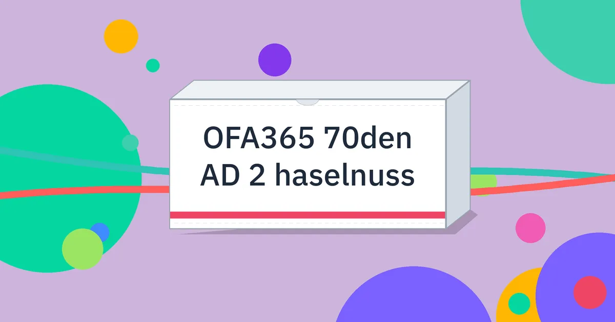 Symbolbild: Packung mit der Aufschrift OFA365 70den AD 2 haselnuss (PZN 16721948) – Verfügbarkeit und Bezug in Apotheken in Frankfurt am Main