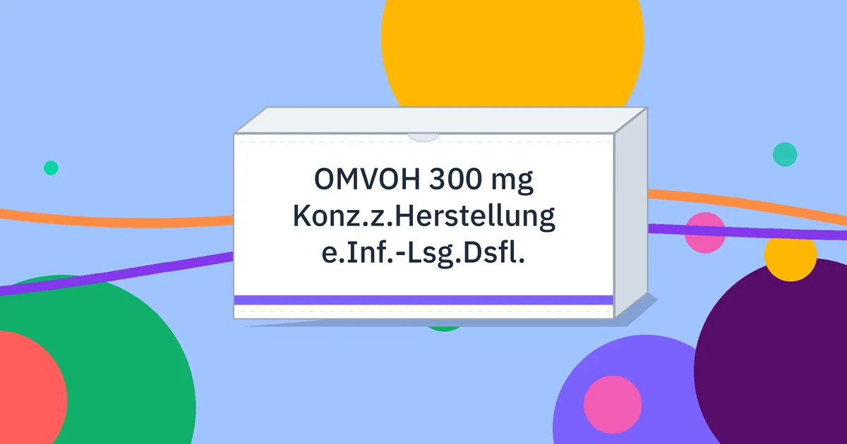 Symbolbild: Packung mit der Aufschrift OMVOH 300 mg Konz.z.Herstellung e.Inf.-Lsg.Dsfl. (PZN 19547675) – Verfügbarkeit und Bezug in Apotheken in Frankfurt am Main