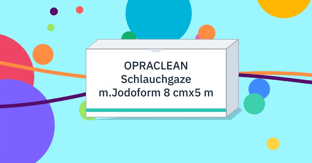 Symbolbild: Packung mit der Aufschrift OPRACLEAN Schlauchgaze m.Jodoform 8 cmx5 m (PZN 02241713) – Verfügbarkeit und Bezug in Apotheken in Frankfurt am Main