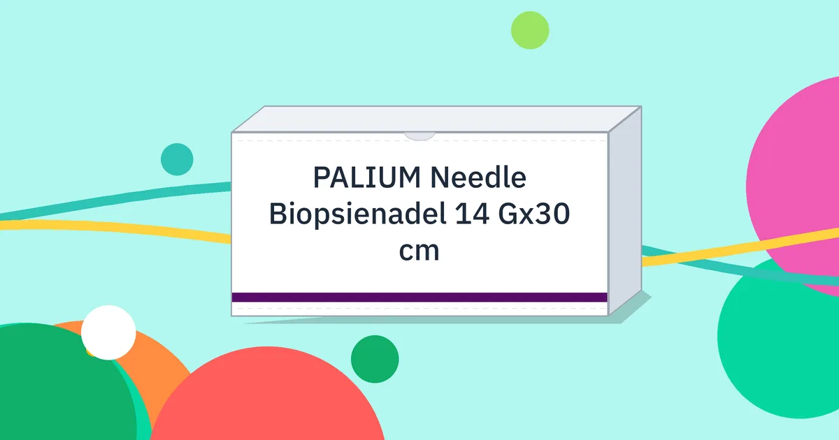 Symbolbild: Packung mit der Aufschrift PALIUM Needle Biopsienadel 14 Gx30 cm (PZN 16946914) – Verfügbarkeit und Bezug in Apotheken in Frankfurt am Main