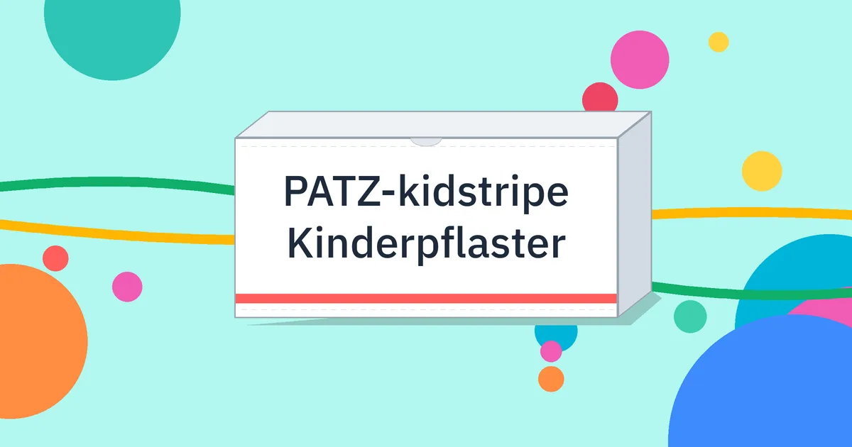 Symbolbild: Packung mit der Aufschrift PATZ-kidstripe Kinderpflaster (PZN 06813514) – Verfügbarkeit und Bezug in Apotheken in Frankfurt am Main