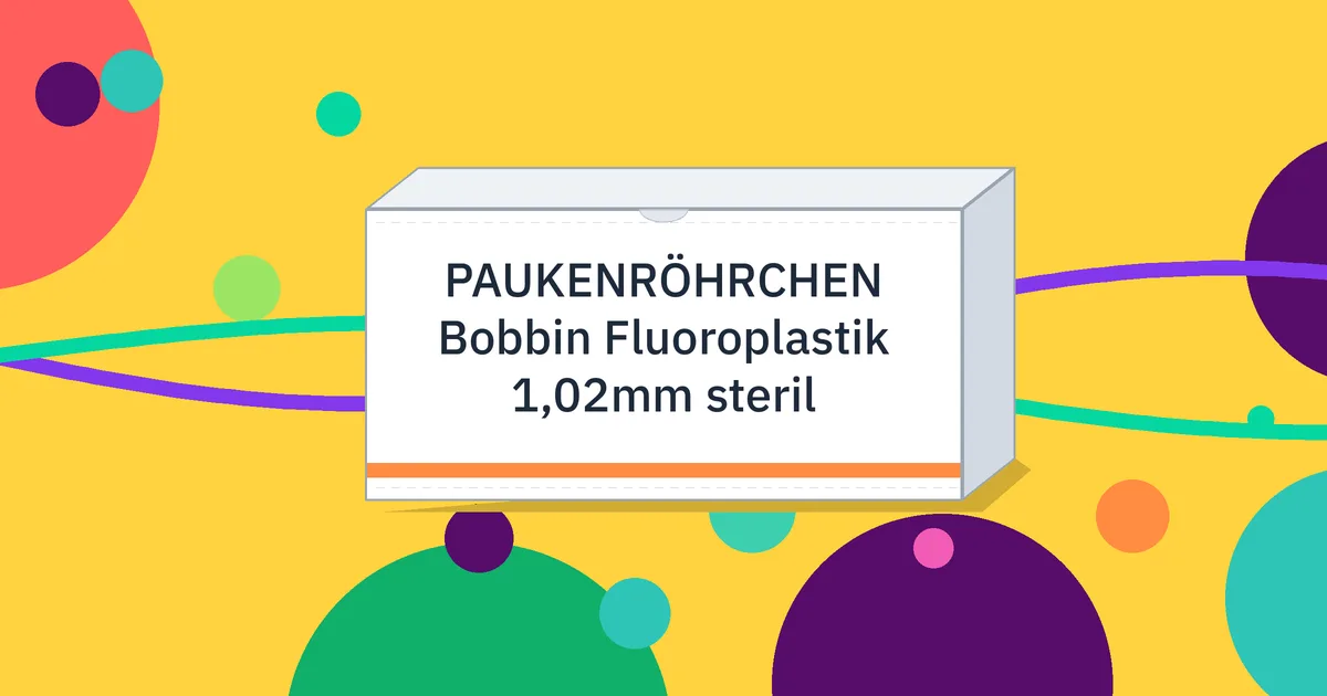 Symbolbild: Packung mit der Aufschrift PAUKENRÖHRCHEN Bobbin Fluoroplastik 1,02mm steril (PZN 18652022) – Verfügbarkeit und Bezug in Apotheken in Frankfurt am Main