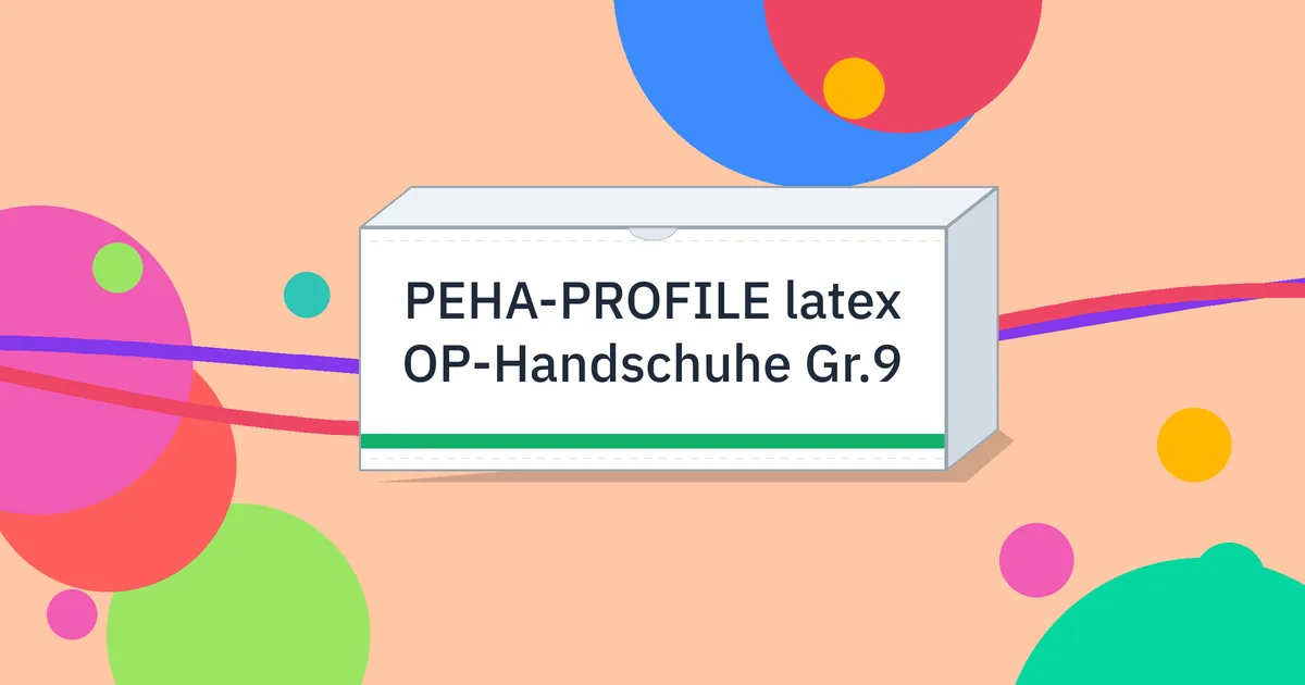 Symbolbild: Packung mit der Aufschrift PEHA-PROFILE latex OP-Handschuhe Gr.9 (PZN 10387365) – Verfügbarkeit und Bezug in Apotheken in Frankfurt am Main