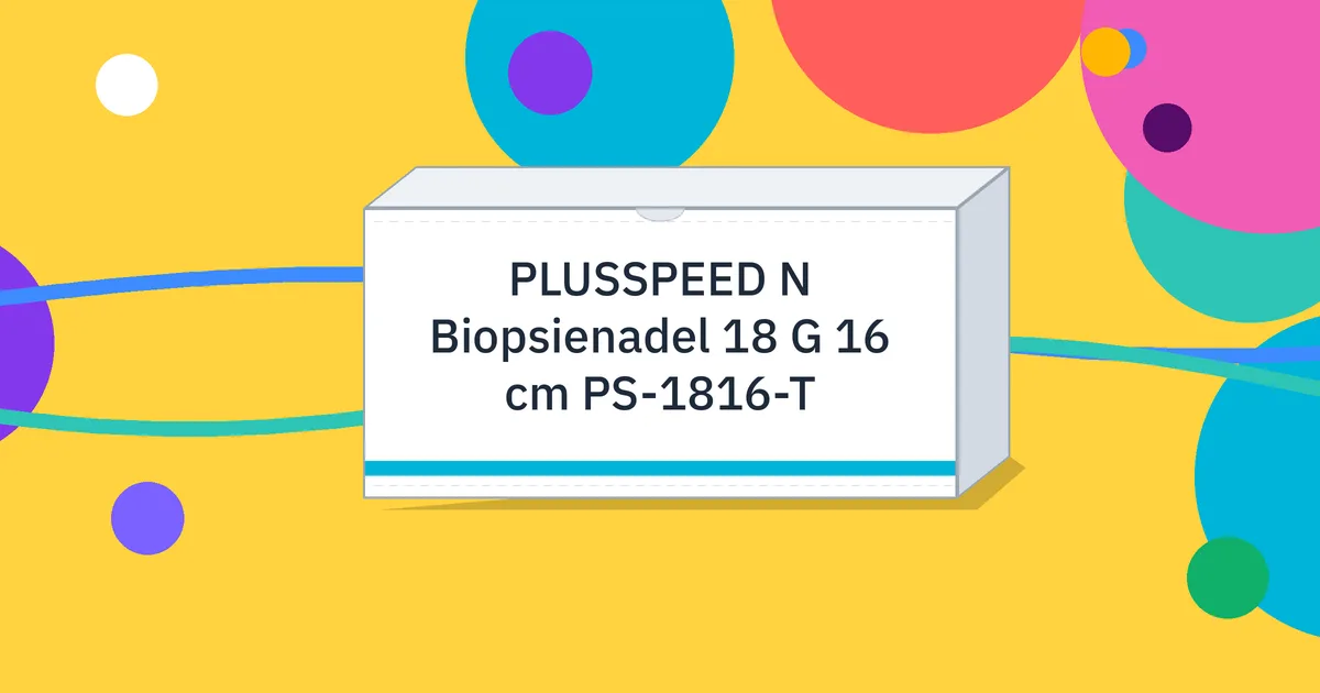 Symbolbild: Packung mit der Aufschrift PLUSSPEED N Biopsienadel 18 G 16 cm PS-1816-T (PZN 15632823) – Verfügbarkeit und Bezug in Apotheken in Frankfurt am Main