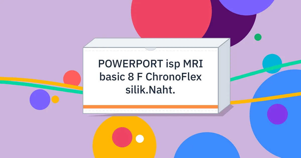 Symbolbild: Packung mit der Aufschrift POWERPORT isp MRI basic 8 F ChronoFlex silik.Naht. (PZN 09723651) – Verfügbarkeit und Bezug in Apotheken in Frankfurt am Main
