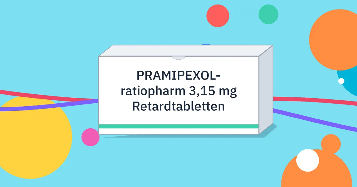 Symbolbild: Packung mit der Aufschrift PRAMIPEXOL-ratiopharm 3,15 mg Retardtabletten (PZN 19440463) – Verfügbarkeit und Bezug in Apotheken in Frankfurt am Main