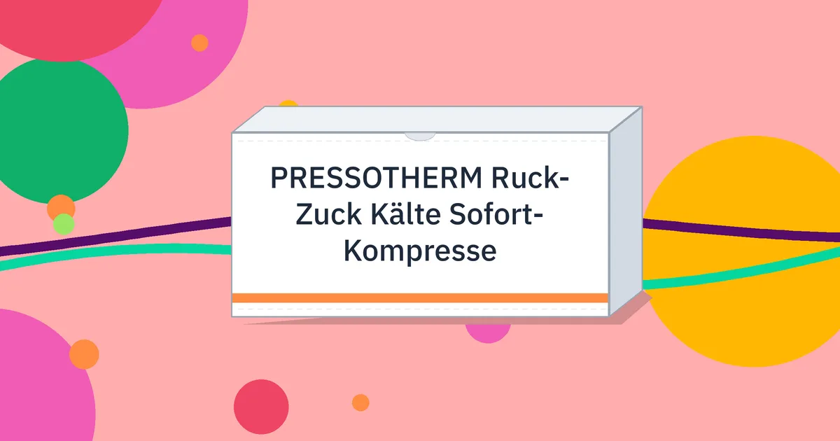 Symbolbild: Packung mit der Aufschrift PRESSOTHERM Ruck-Zuck Kälte Sofort-Kompresse (PZN 09760184) – Verfügbarkeit und Bezug in Apotheken in Frankfurt am Main