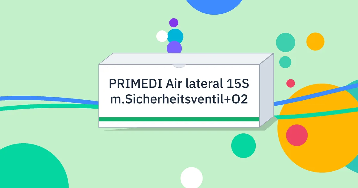 Symbolbild: Packung mit der Aufschrift PRIMEDI Air lateral 15S m.Sicherheitsventil+O2 (PZN 10836308) – Verfügbarkeit und Bezug in Apotheken in Frankfurt am Main