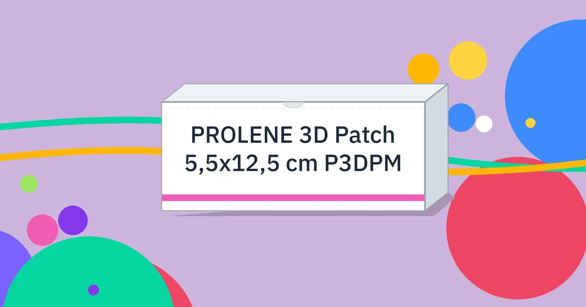 Symbolbild: Packung mit der Aufschrift PROLENE 3D Patch 5,5x12,5 cm P3DPM (PZN 20855034) – Verfügbarkeit und Bezug in Apotheken in Frankfurt am Main