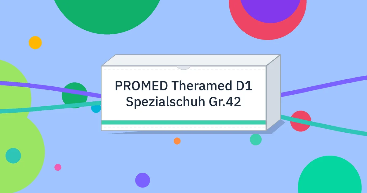 Symbolbild: Packung mit der Aufschrift PROMED Theramed D1 Spezialschuh Gr.42 (PZN 05482475) – Verfügbarkeit und Bezug in Apotheken in Frankfurt am Main