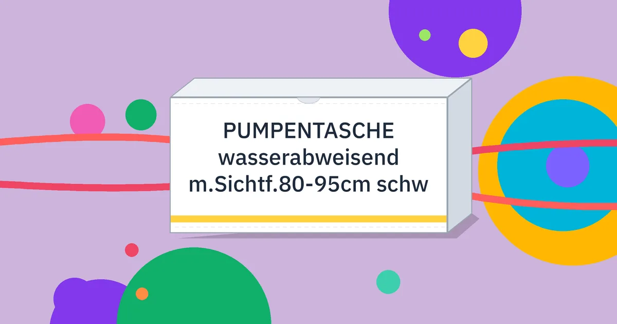 Symbolbild: Packung mit der Aufschrift PUMPENTASCHE wasserabweisend m.Sichtf.80-95cm schw (PZN 19117762) – Verfügbarkeit und Bezug in Apotheken in Frankfurt am Main