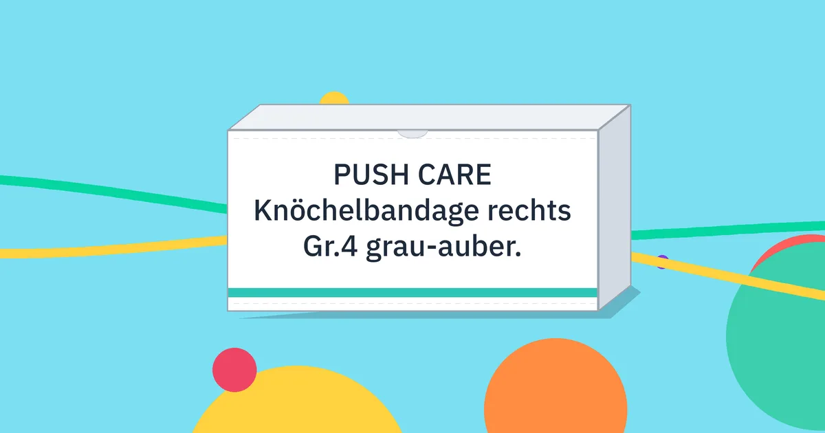 Symbolbild: Packung mit der Aufschrift PUSH CARE Knöchelbandage rechts Gr.4 grau-auber. (PZN 04856407) – Verfügbarkeit und Bezug in Apotheken in Frankfurt am Main