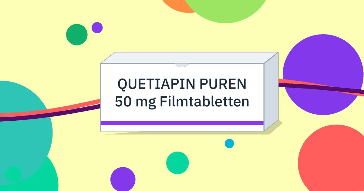 Symbolbild: Packung mit der Aufschrift QUETIAPIN PUREN 50 mg Filmtabletten (PZN 18428448) – Verfügbarkeit und Bezug in Apotheken in Frankfurt am Main